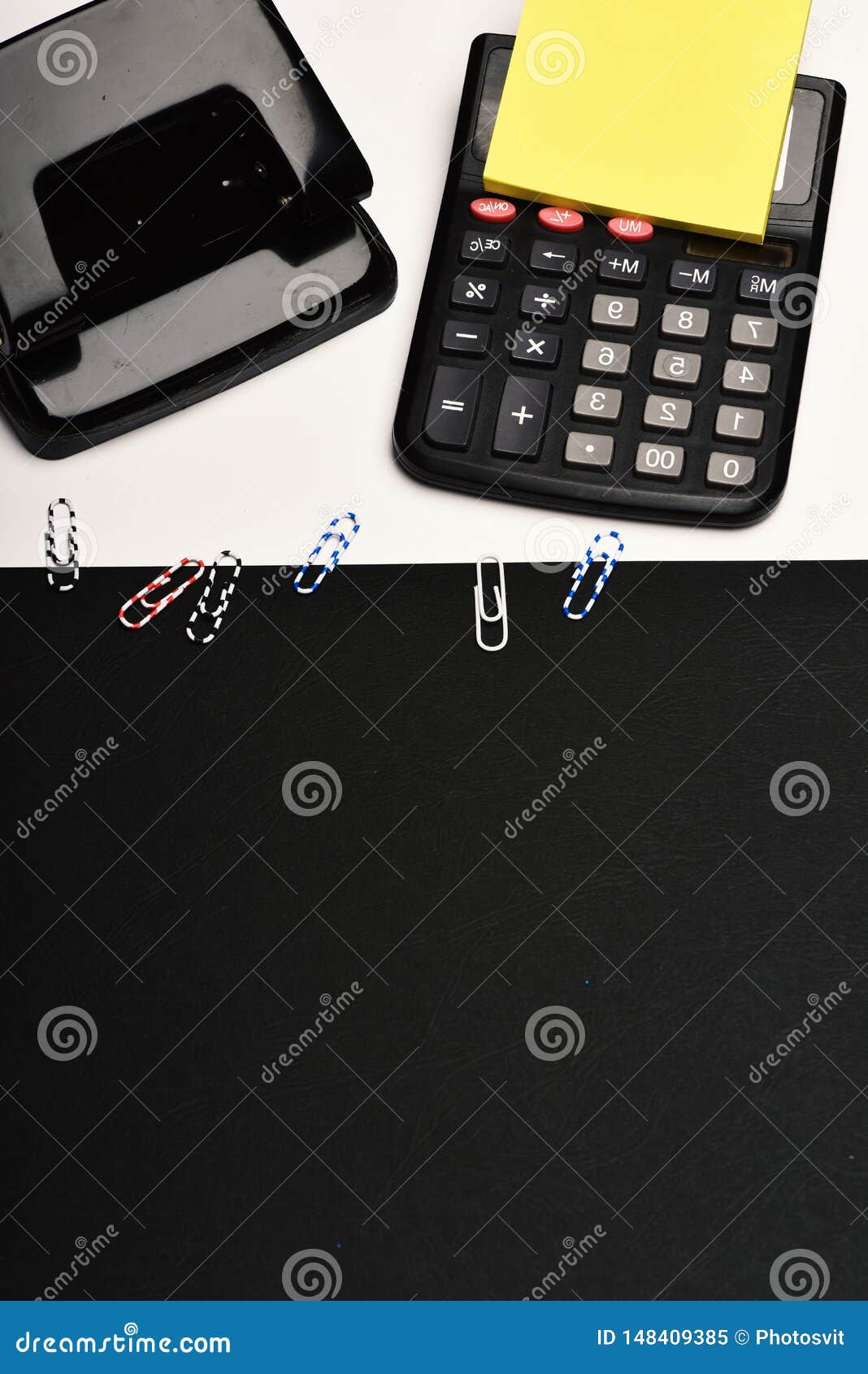 Note Paper, Hole Punch and Paper Clips on White Surface Stock Image ...