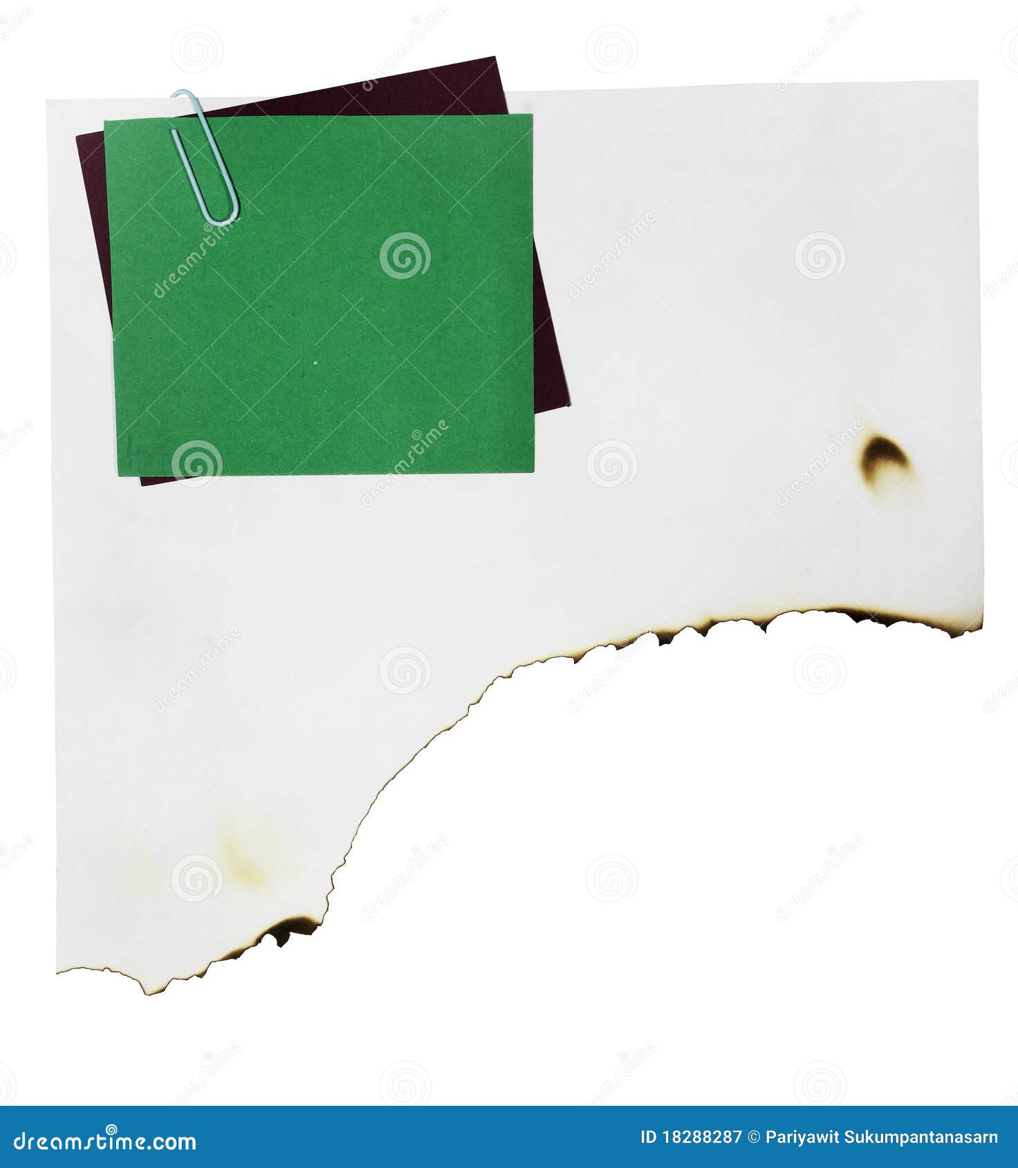 Note Paper and Paper Clip on White Paper Burn Stock Image - Image of ...