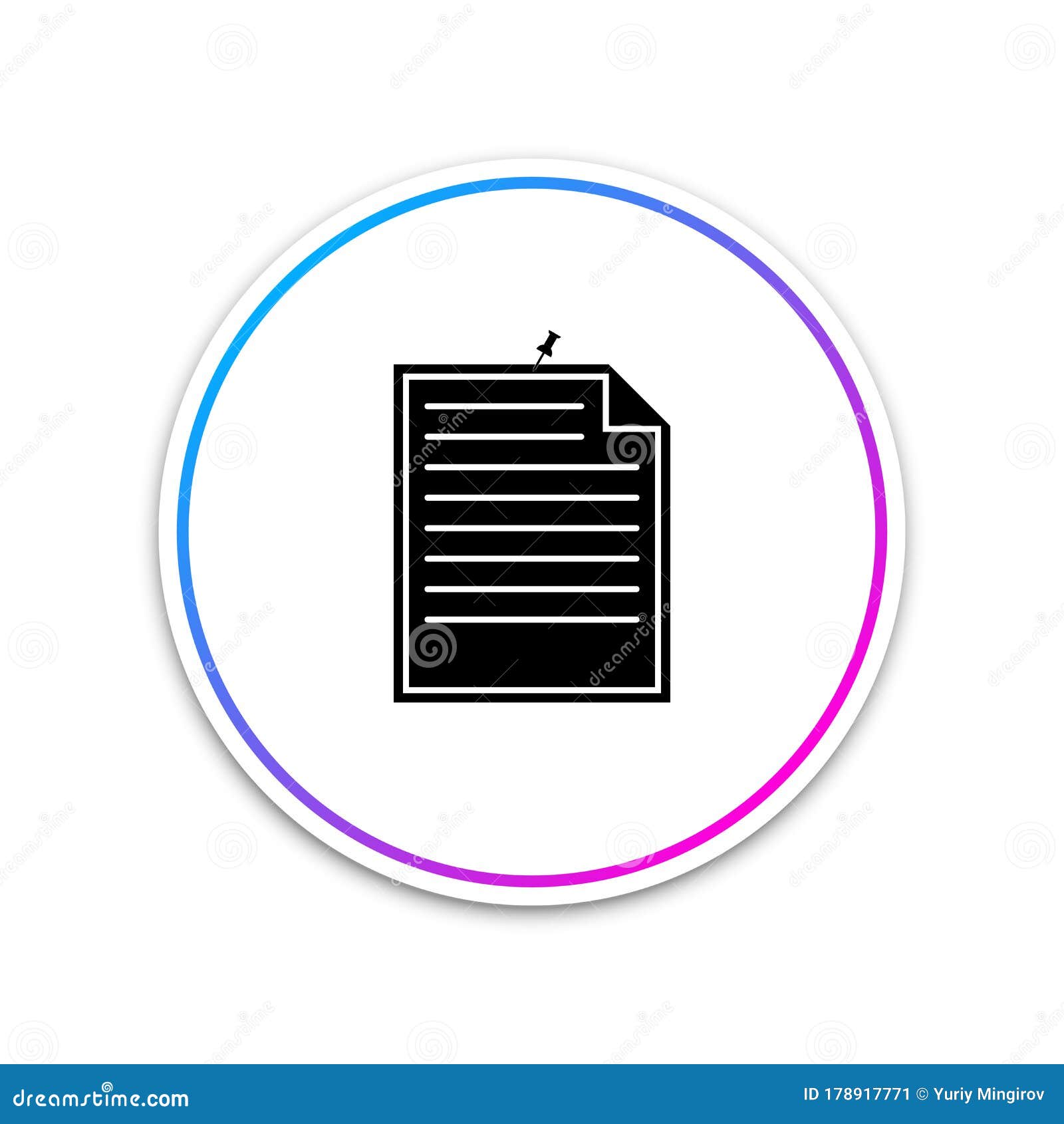 Note Paper with Pinned Pushbutton Icon Isolated on White Background ...