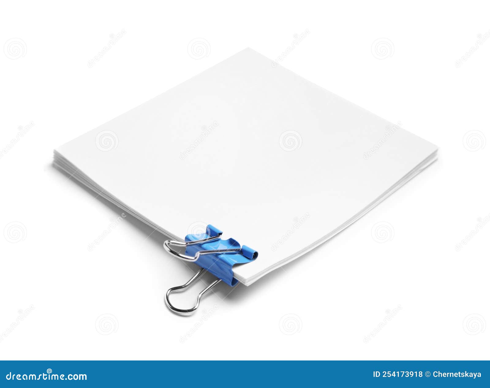 Note Paper Sheets with Blue Clip Isolated White Stock Photo - Image of ...