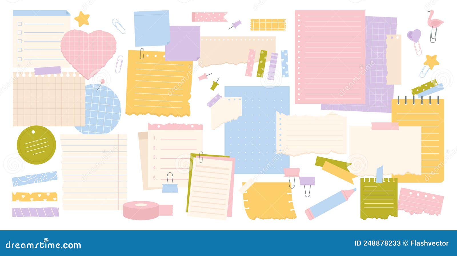 Note Paper Sheets Set, Torn Notepaper, Empty Notepad or Notebook Pages ...