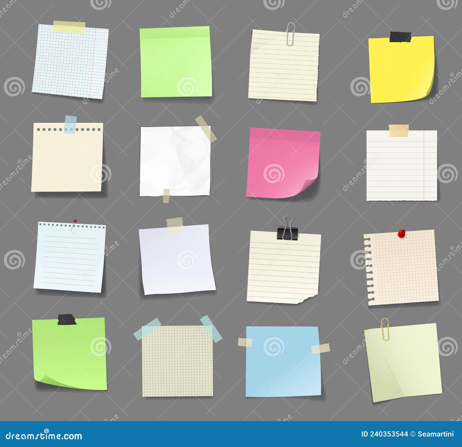 Note Paper with Tape and Stickers, Notepad Notice Stock Vector ...