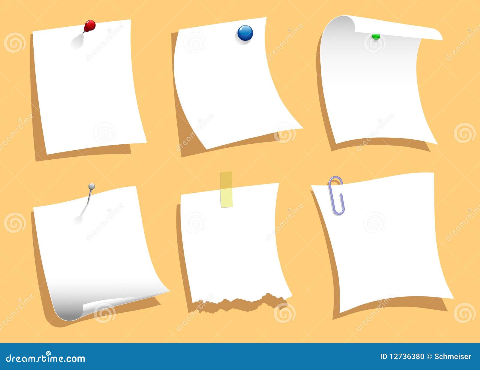 Note Papers Pinned Set stock vector. Illustration of paper - 12736380