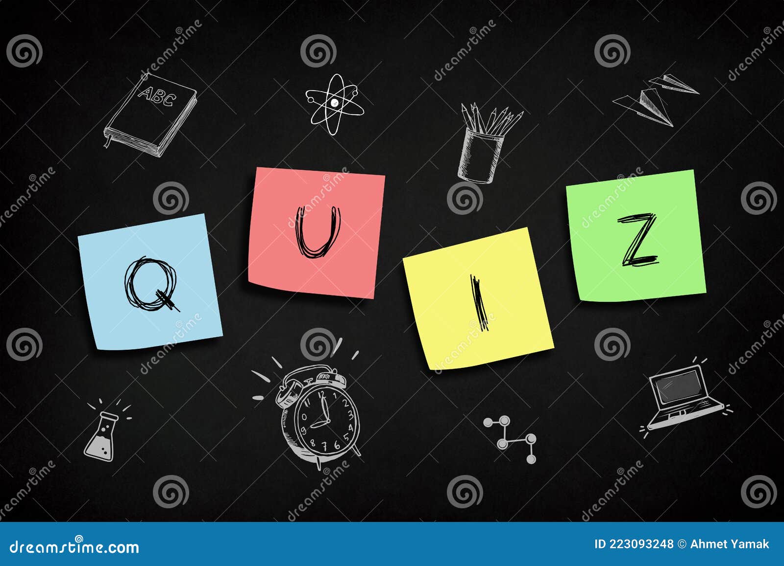 Note Papers with Quiz Time Concept Design on Chalkboard Stock Photo ...