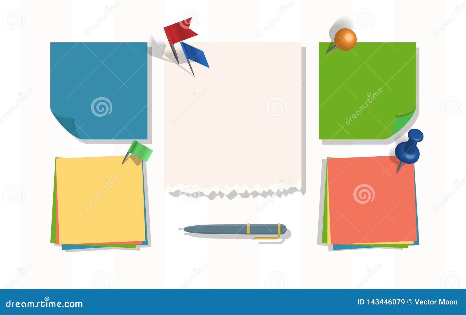 Note Papers Vector Page of Notepad or Sheets of Nootbook and Stickers ...