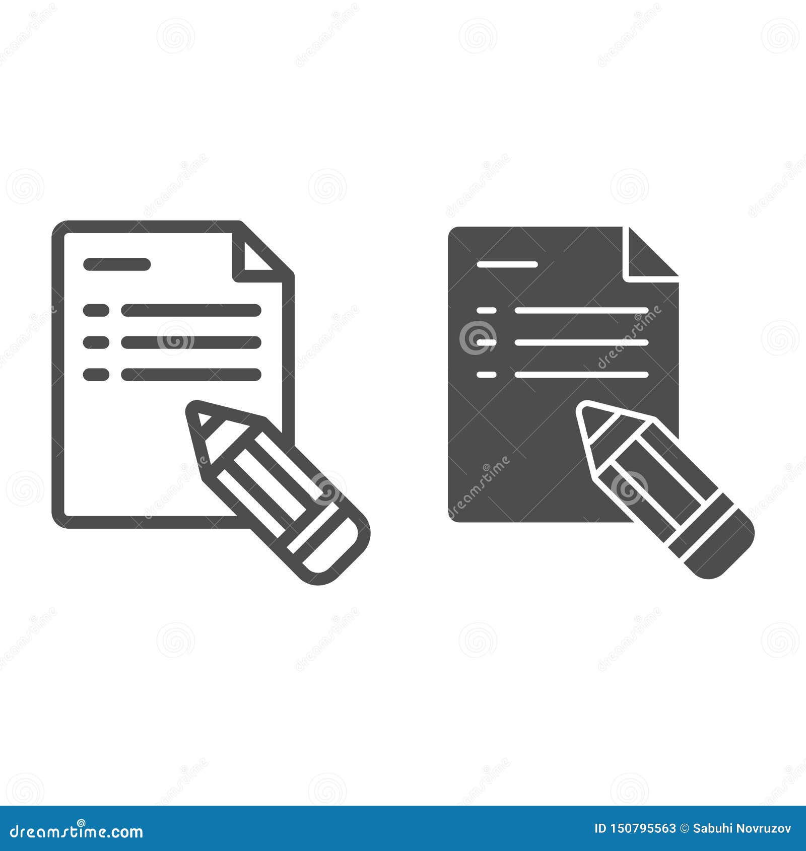 Note and Pencil Line and Glyph Icon. Pencil and Document Vector ...