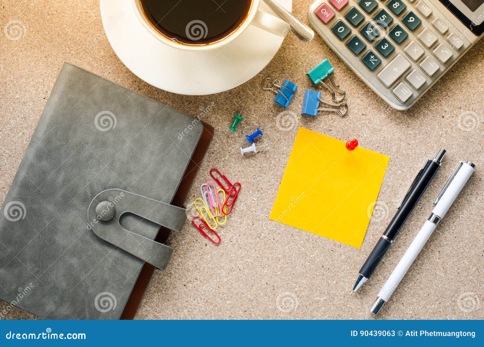 Note Placed on the Table and a Cup of Coffee Office Supplies on the ...