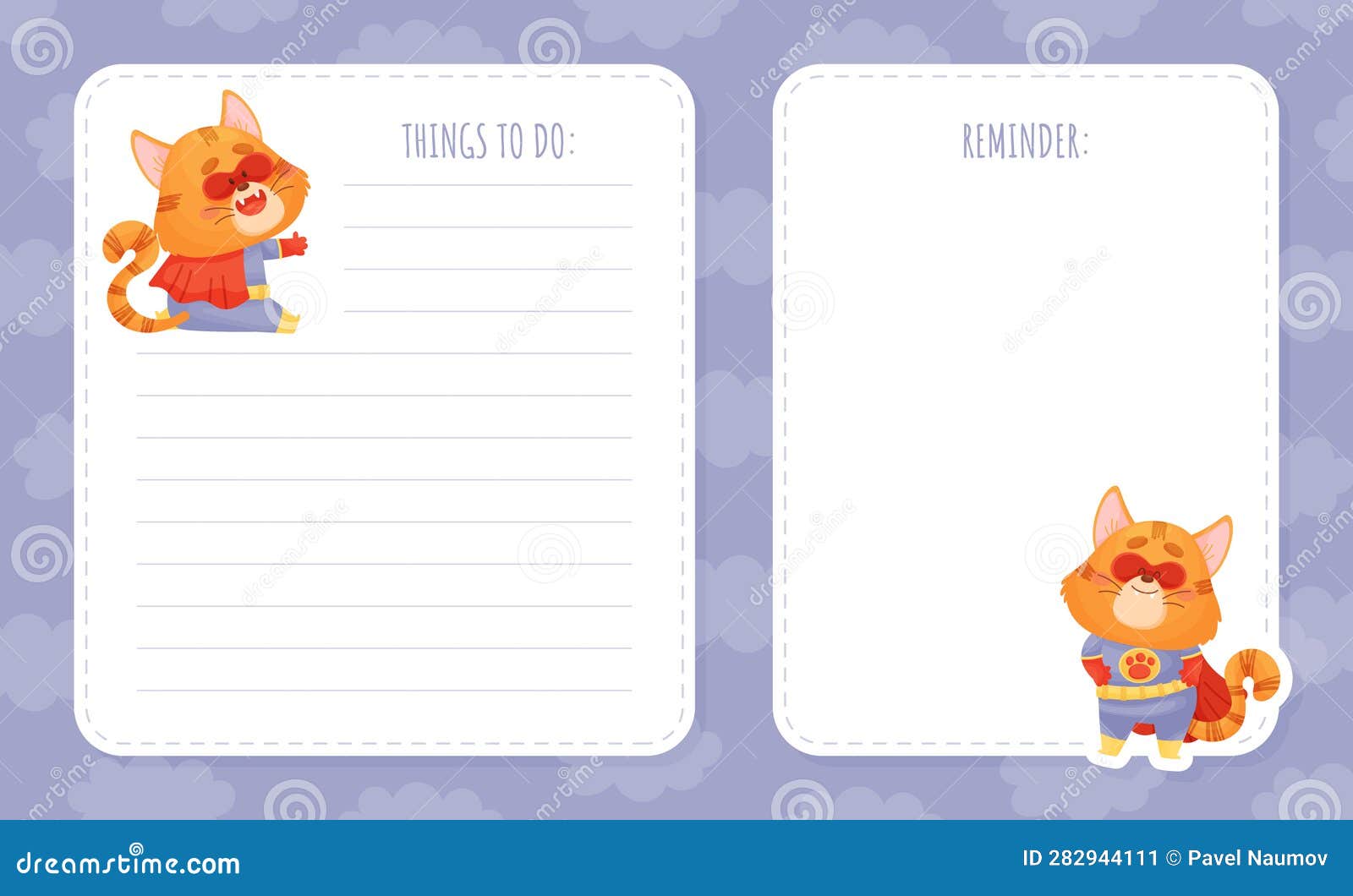 Note and Reminder Card with Cat Superhero Vector Template Stock Vector ...