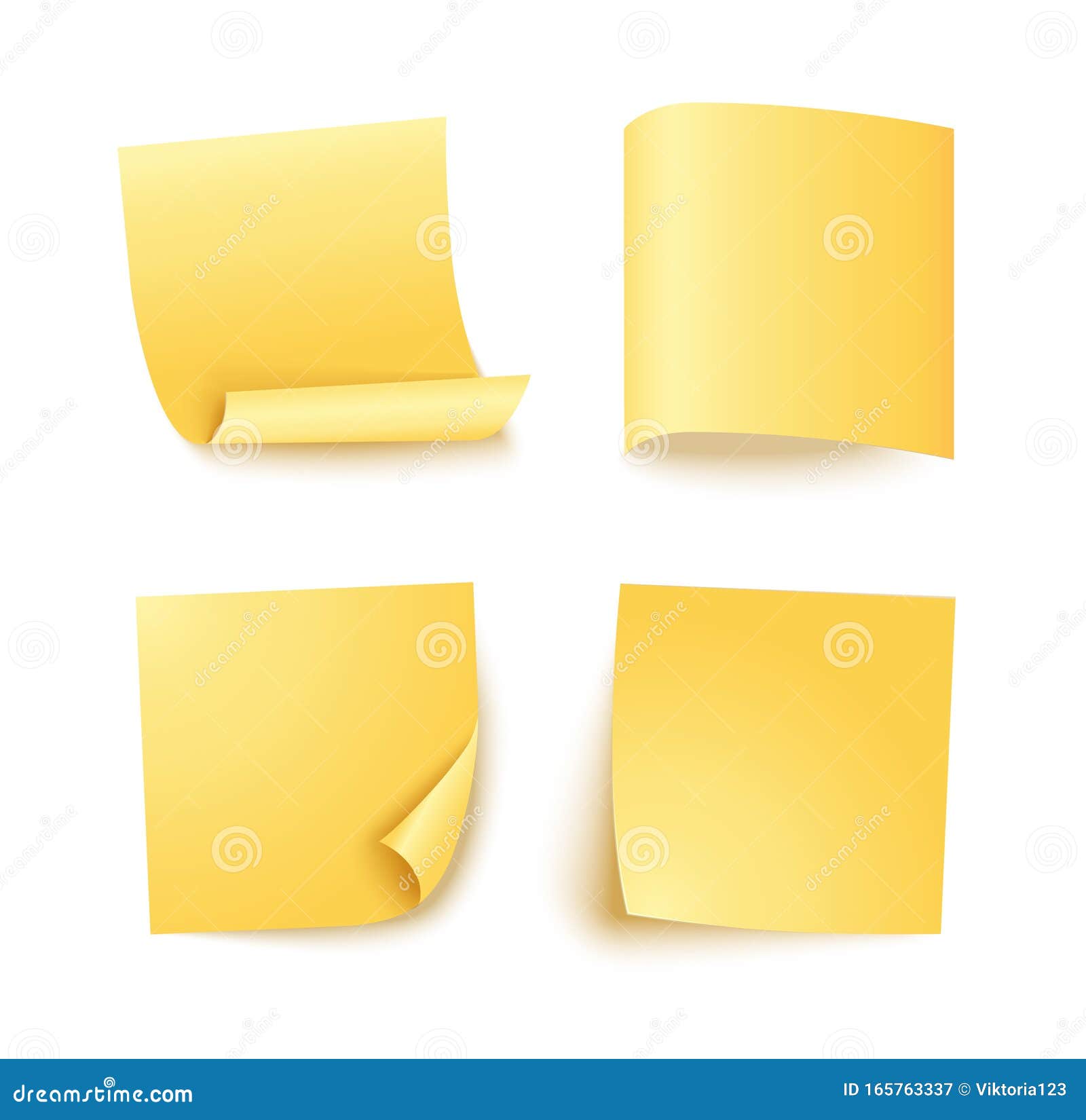 Note Sheet of Yellow Paper Set with Different Shadow. Blank Post for ...