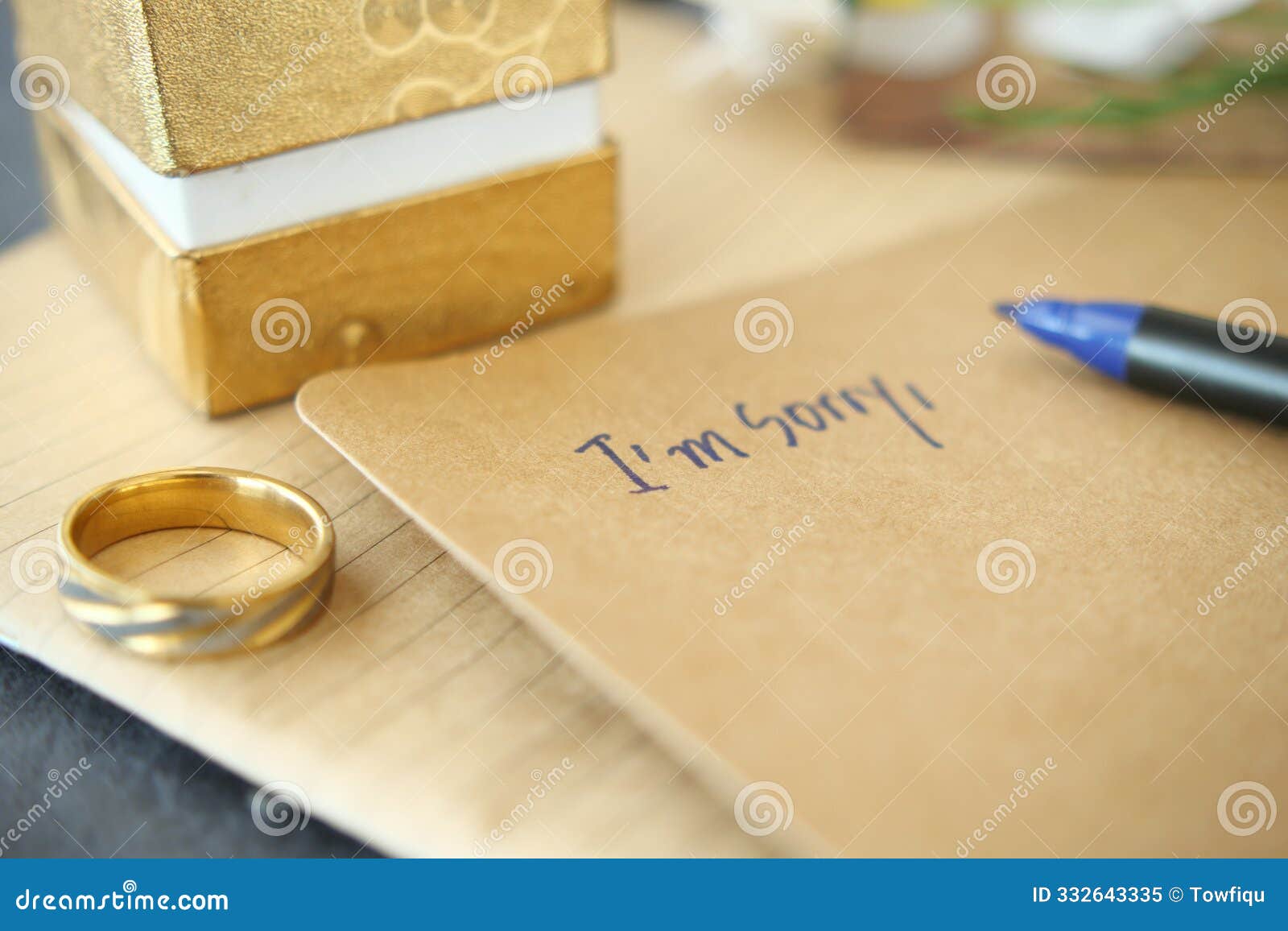 Note with the Sorry Word Next To a Wedding Ring. Stock Image - Image of ...