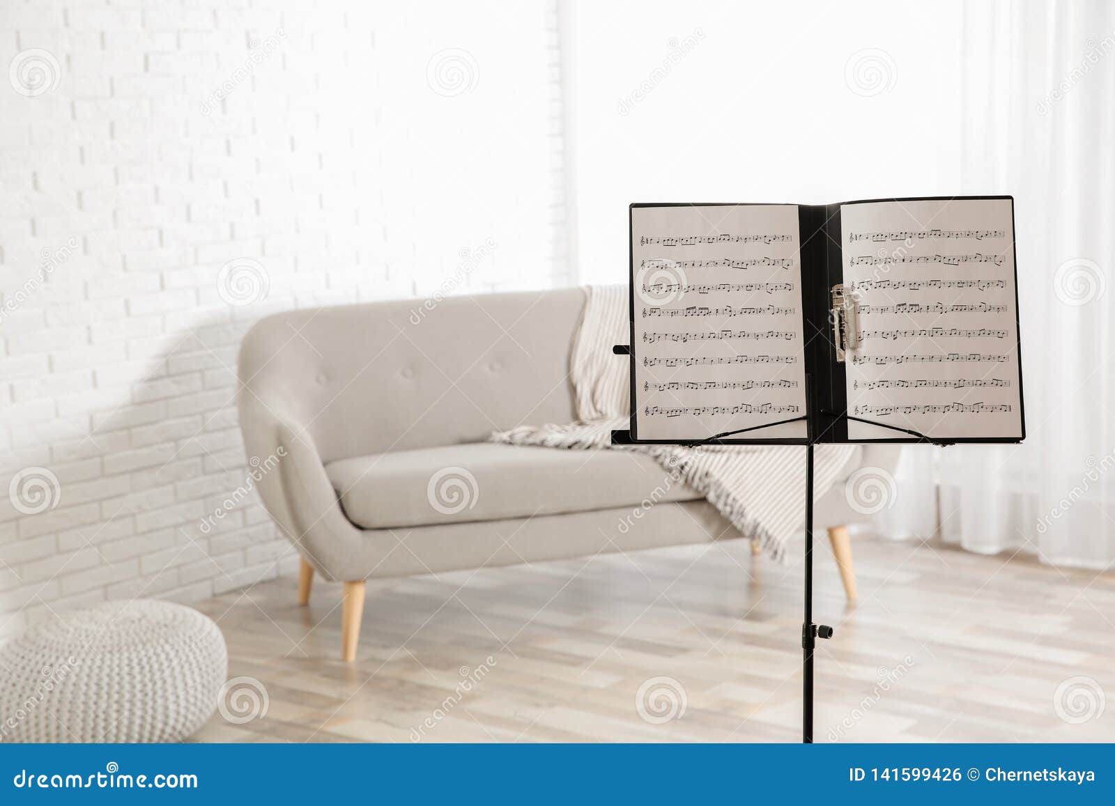 Note Stand with Music Sheets Indoors. Stock Photo - Image of leisure ...