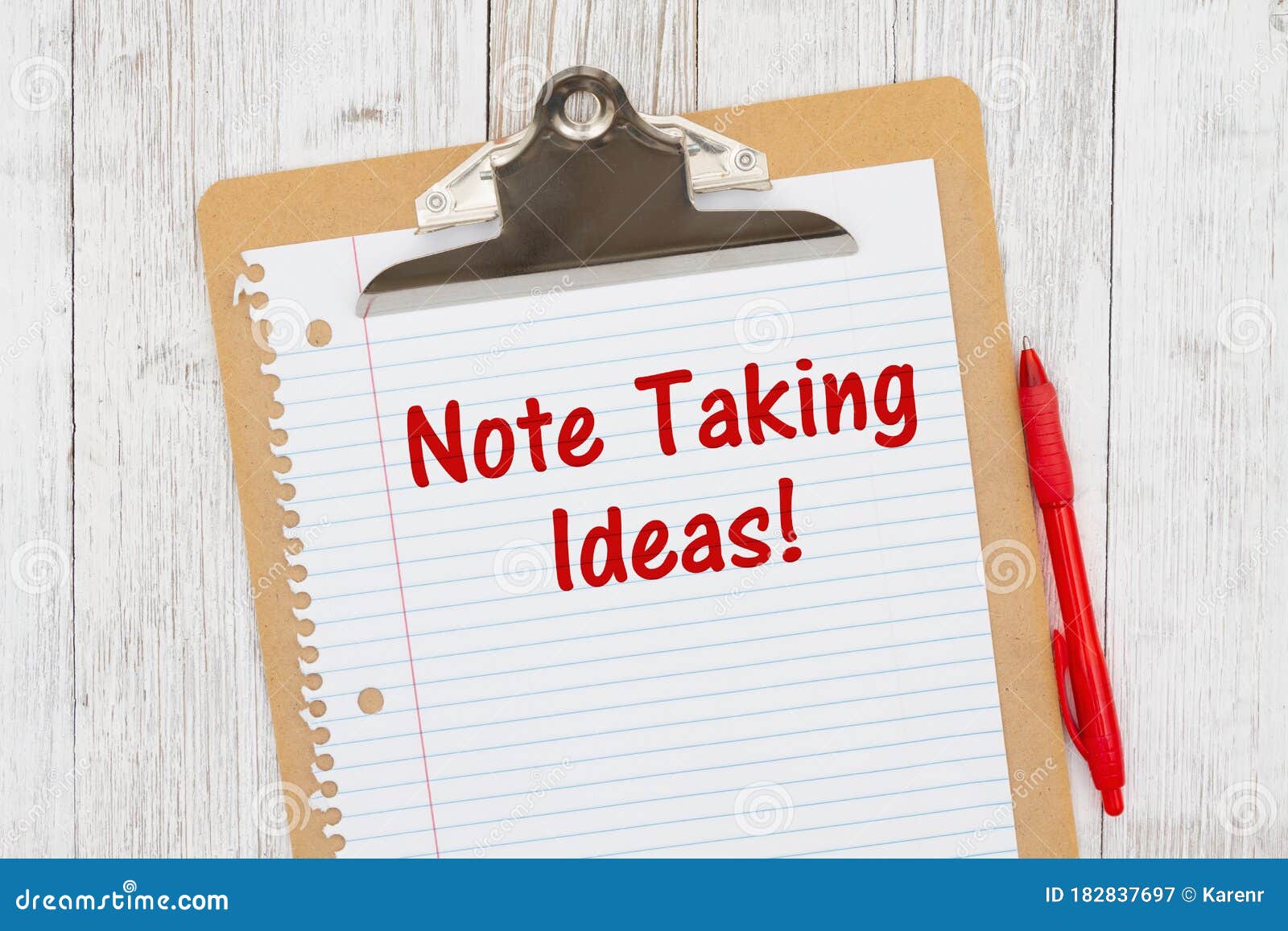 Note Taking Ideas Message on Lined Paper with a Pen on a Clipboard ...