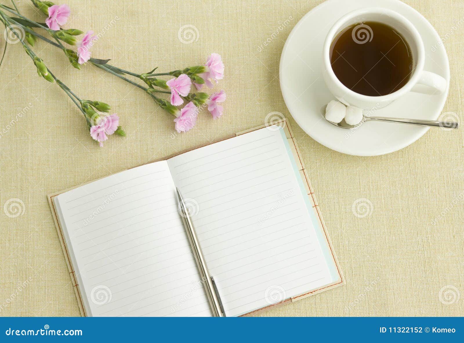 Note and tea on desk stock photo. Image of plate, still - 11322152