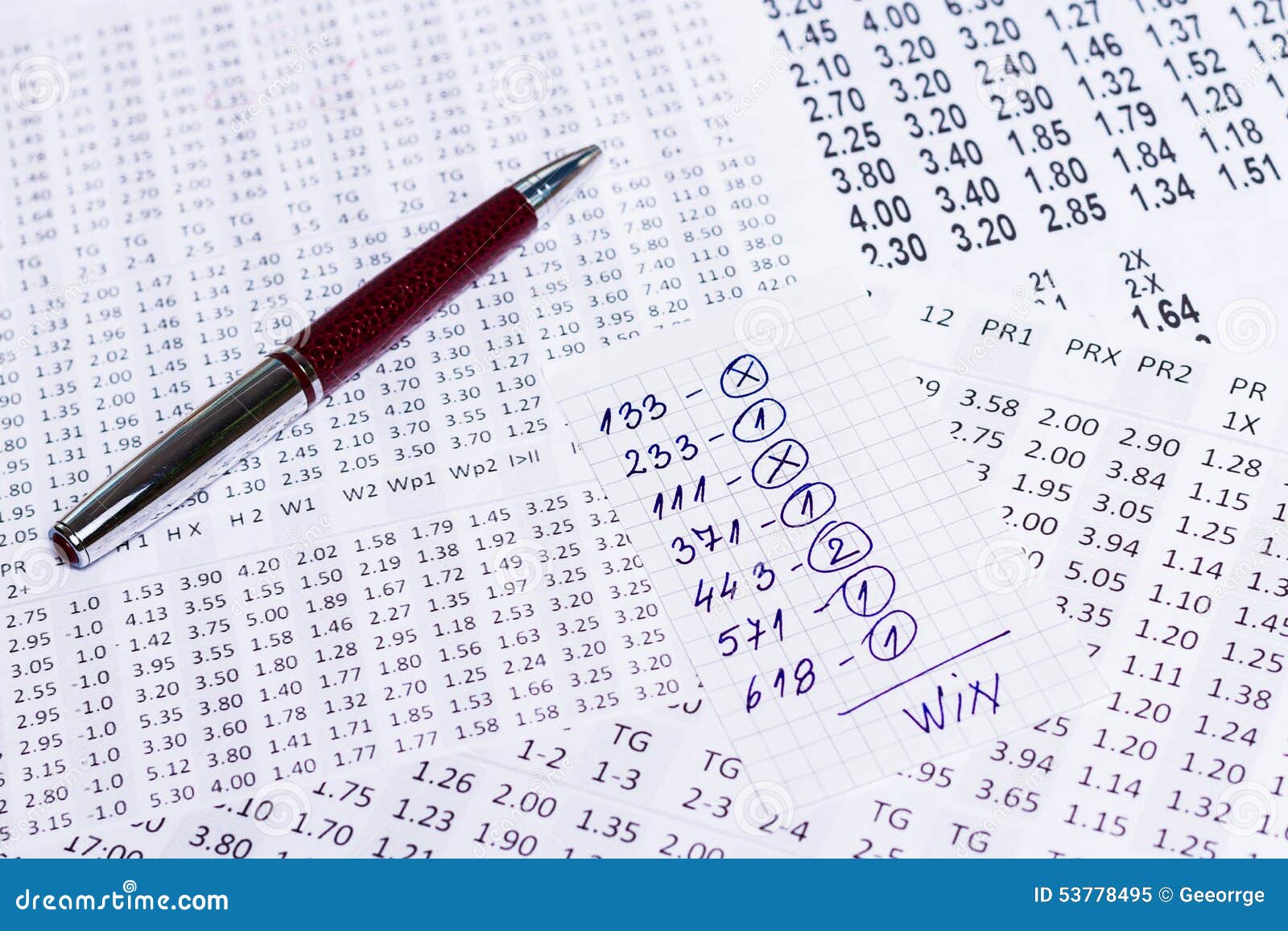 A Note with the Win Selection of the Winning Codes on Bookmakers Stock ...