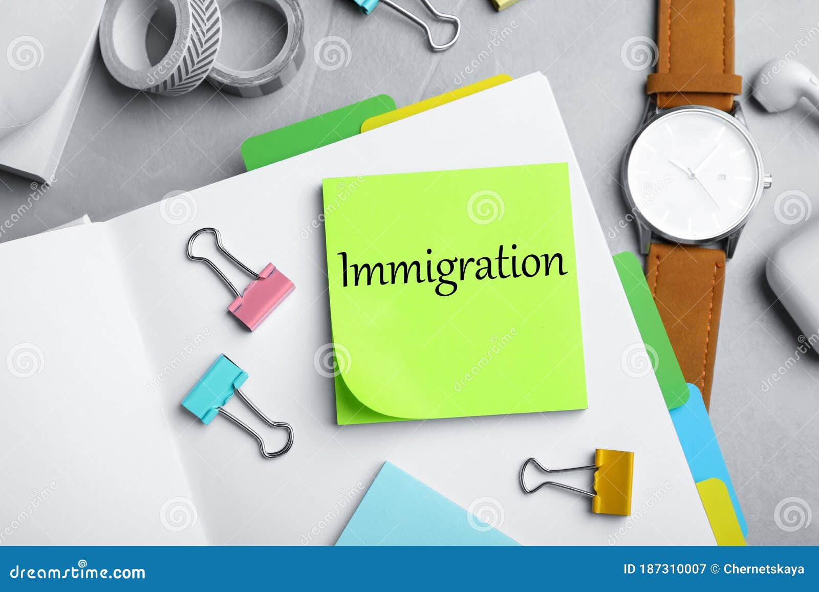 Note with Word IMMIGRATION and Stationery on Table, Flat Lay Stock ...