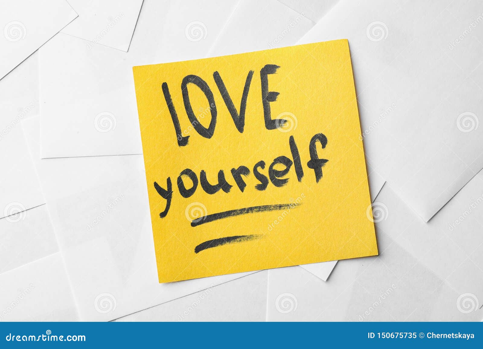 Note with Words LOVE YOURSELF on Paper Sheets Stock Image - Image of ...