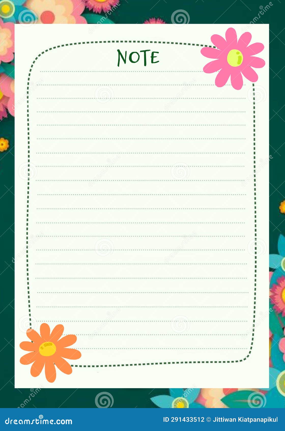 Note Writing Paper with Flowers Frame Pattern Template Graphic Design ...