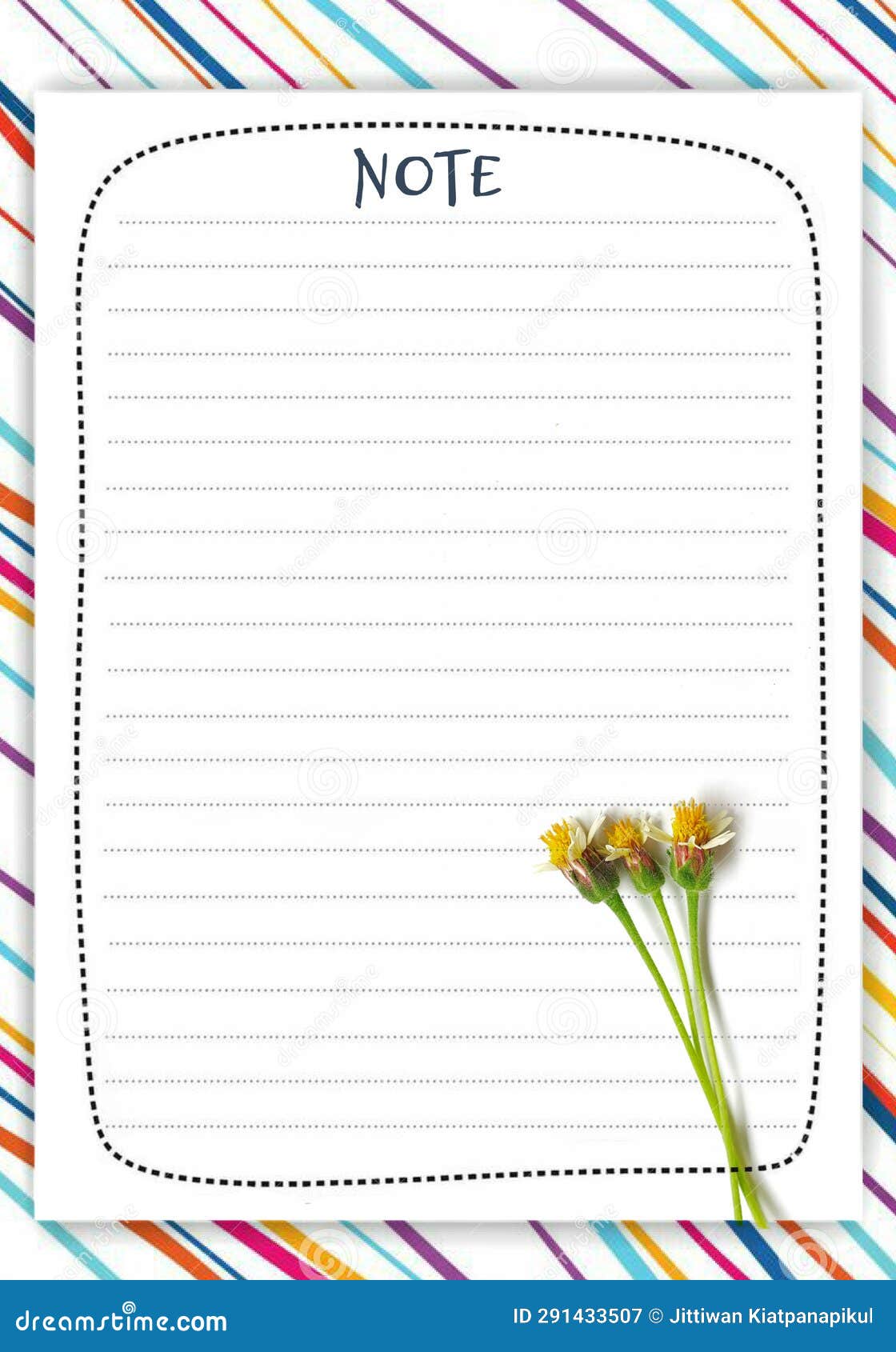 Note Writing Paper with Flowers Frame Pattern Template Graphic Design ...