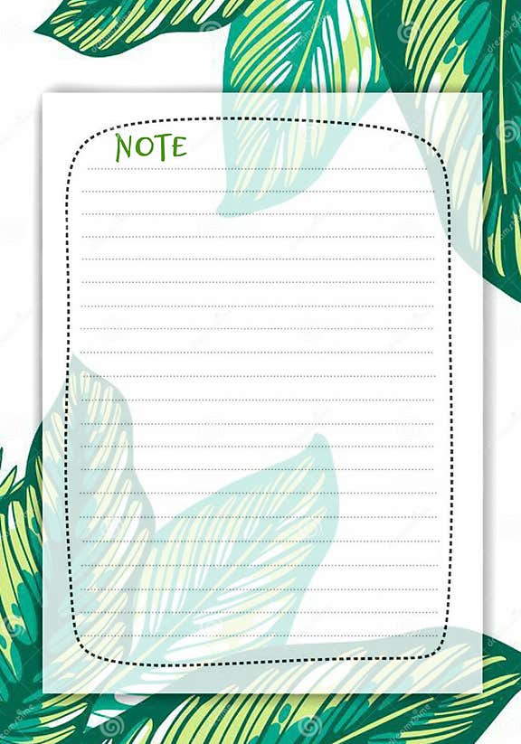 Note Writing Paper with Green Leaf Frame Pattern Template Graphic ...