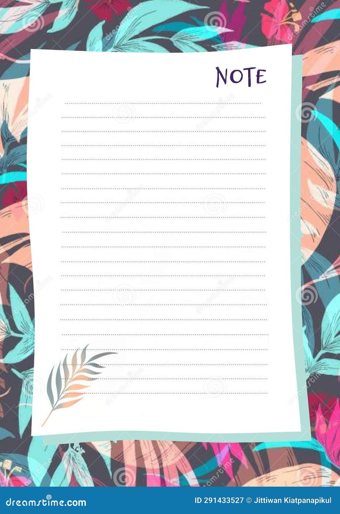 Note Writing Paper with Leaf Frame Pattern Template Graphic Design ...