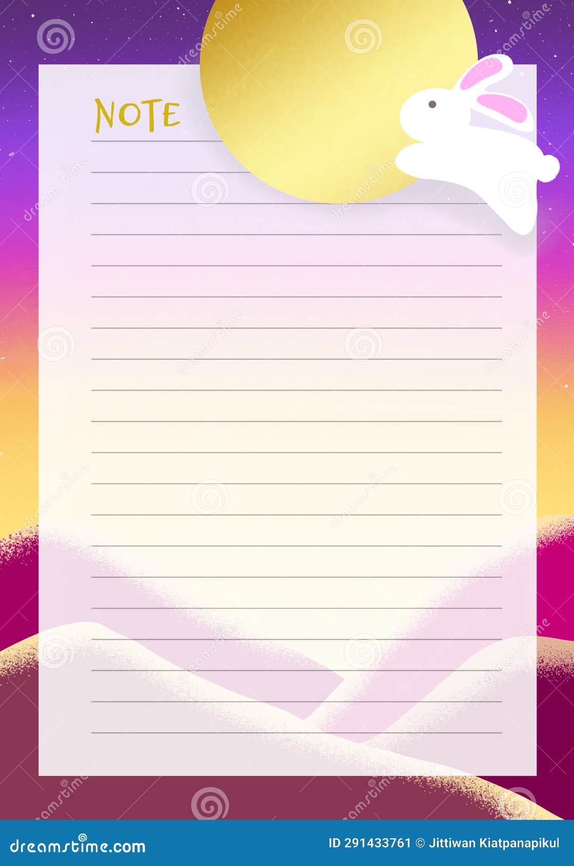 Note Writing Paper with Rabbit Full Moon Night Frame Pattern Template ...