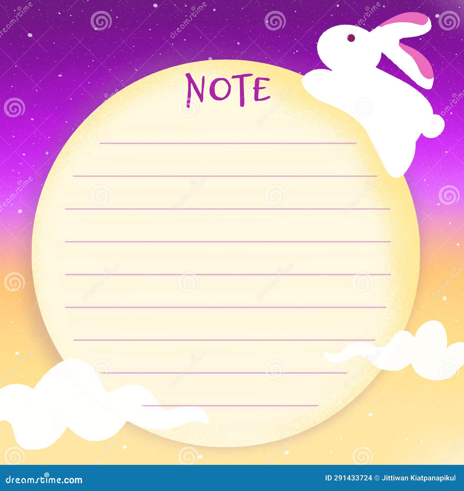 Note Writing Paper with Rabbit Full Moon Night Frame Pattern Template ...