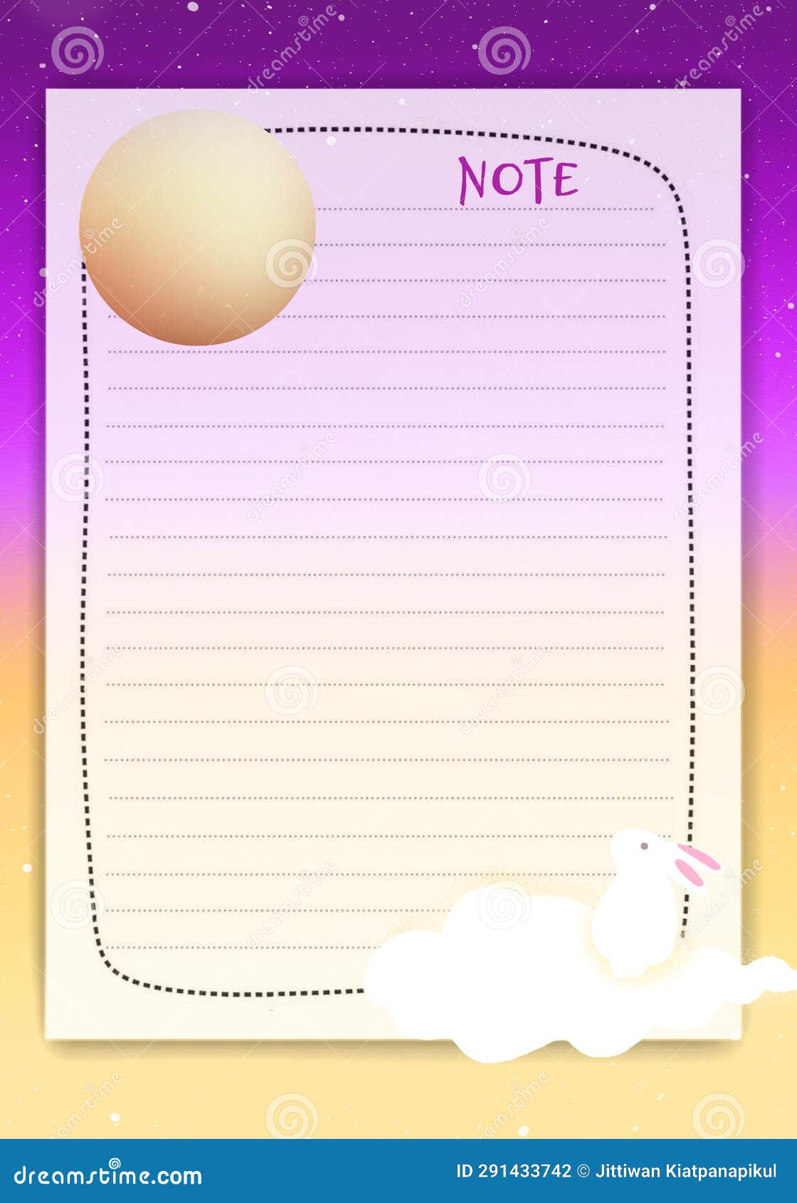 Note Writing Paper with Rabbit Full Moon Night Frame Pattern Template ...