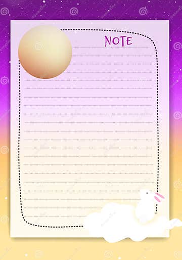 Note Writing Paper with Rabbit Full Moon Night Frame Pattern Template ...