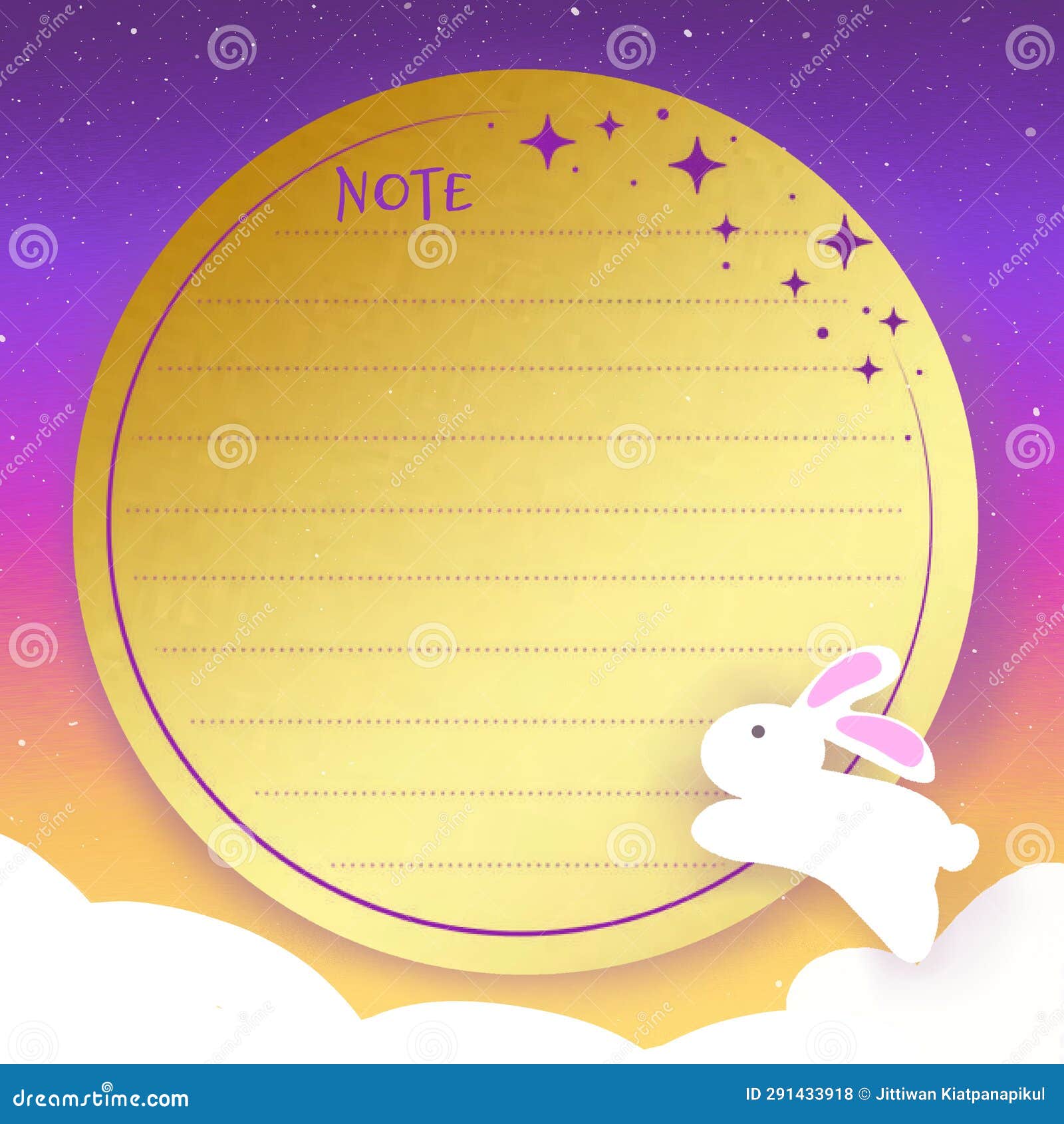 Note Writing Paper with Rabbit Full Moon Night Frame Pattern Template ...