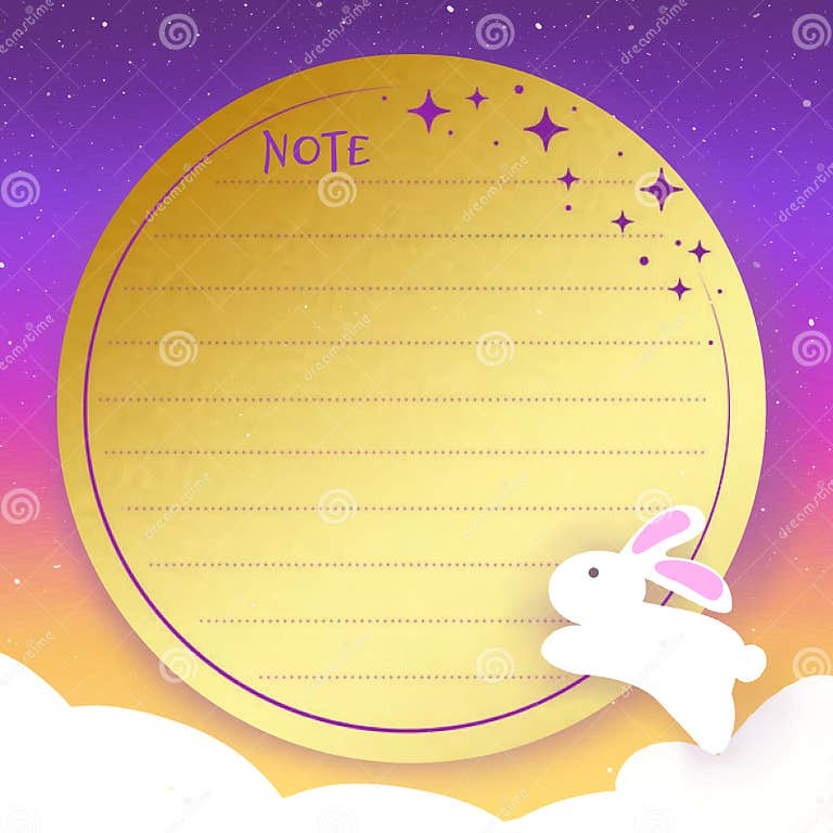 Note Writing Paper with Rabbit Full Moon Night Frame Pattern Template ...