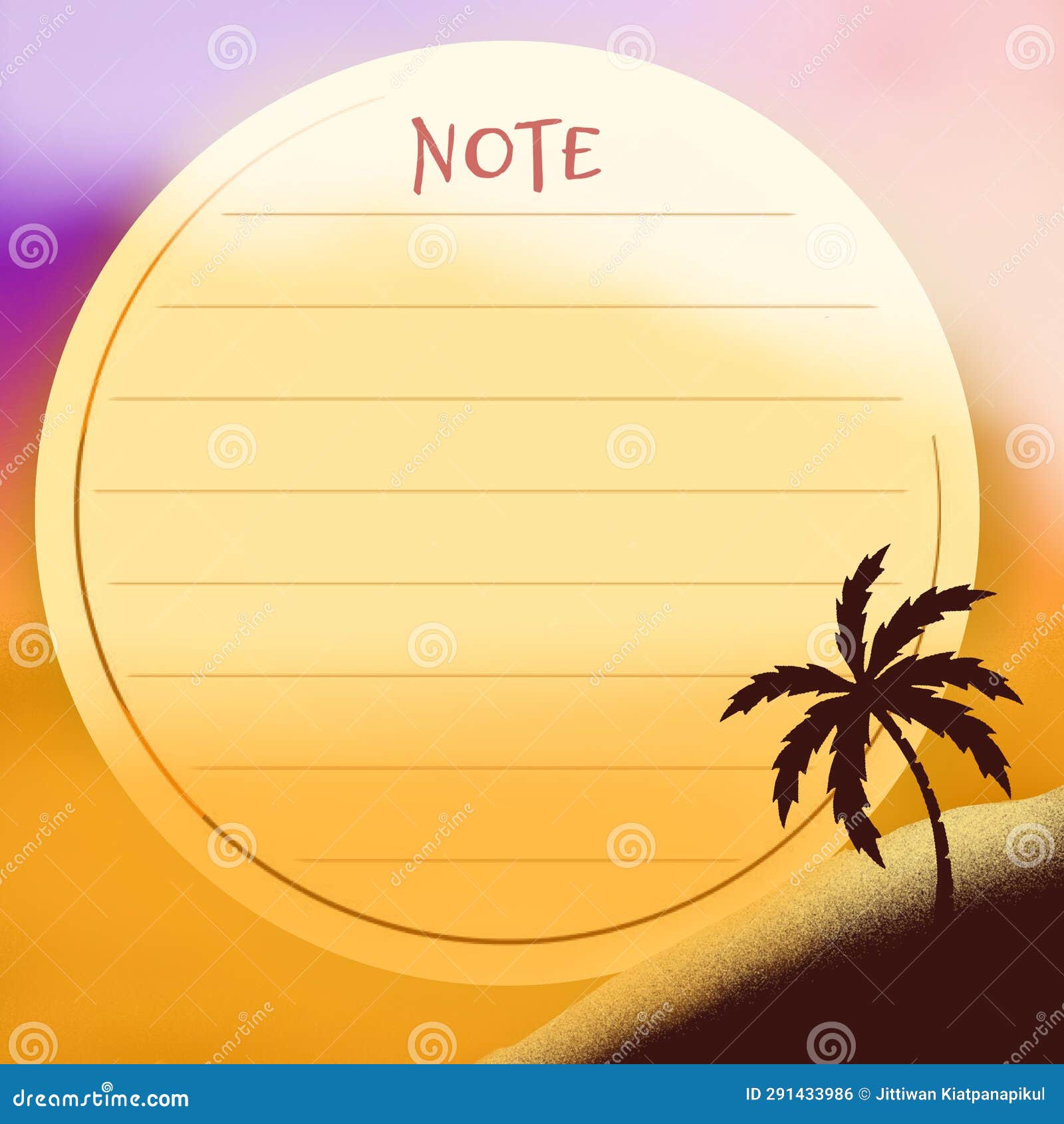 Note Writing Paper with Sunset Island Frame Pattern Template Graphic ...
