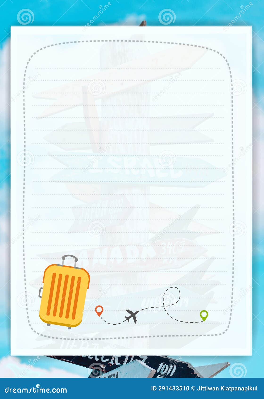 Note Writing Paper with Travel Location Sign Frame Pattern Template ...