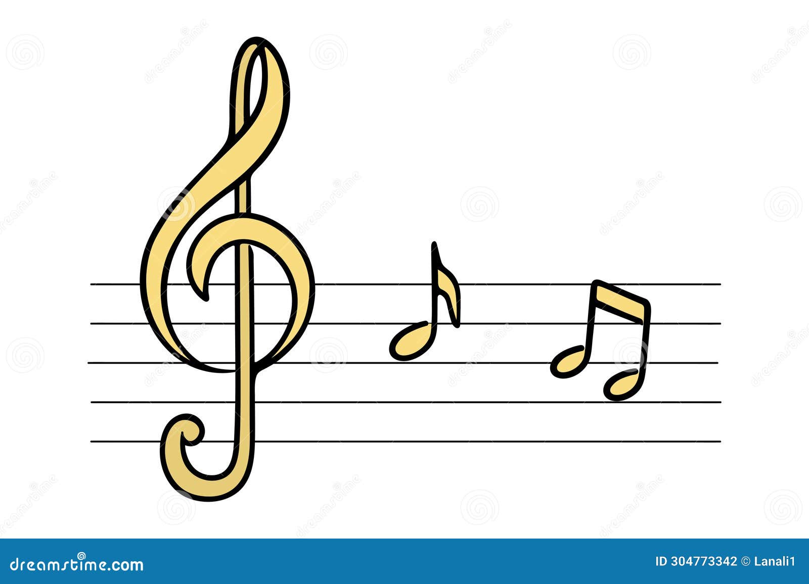 Note Writing. on a Stave of Five Lines, a Treble Clef and Notes are ...