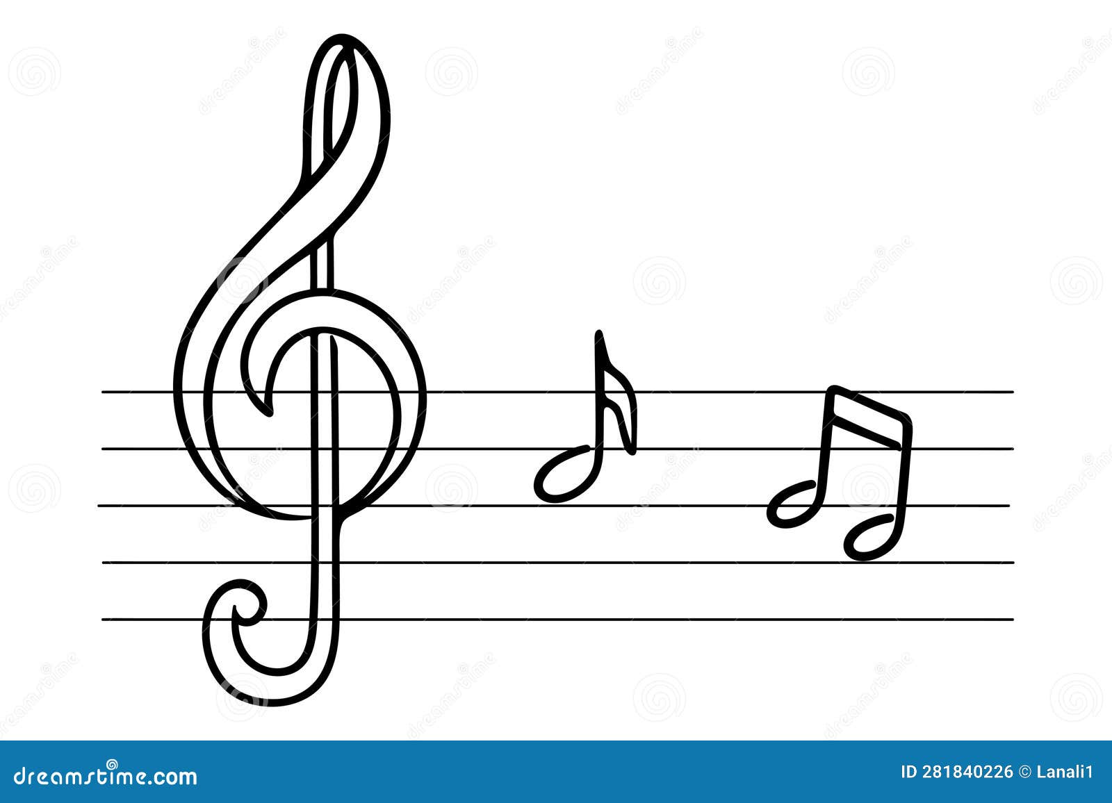 Note Writing. Silhouette. On A Stave Of Five Lines, A Treble Clef And ...
