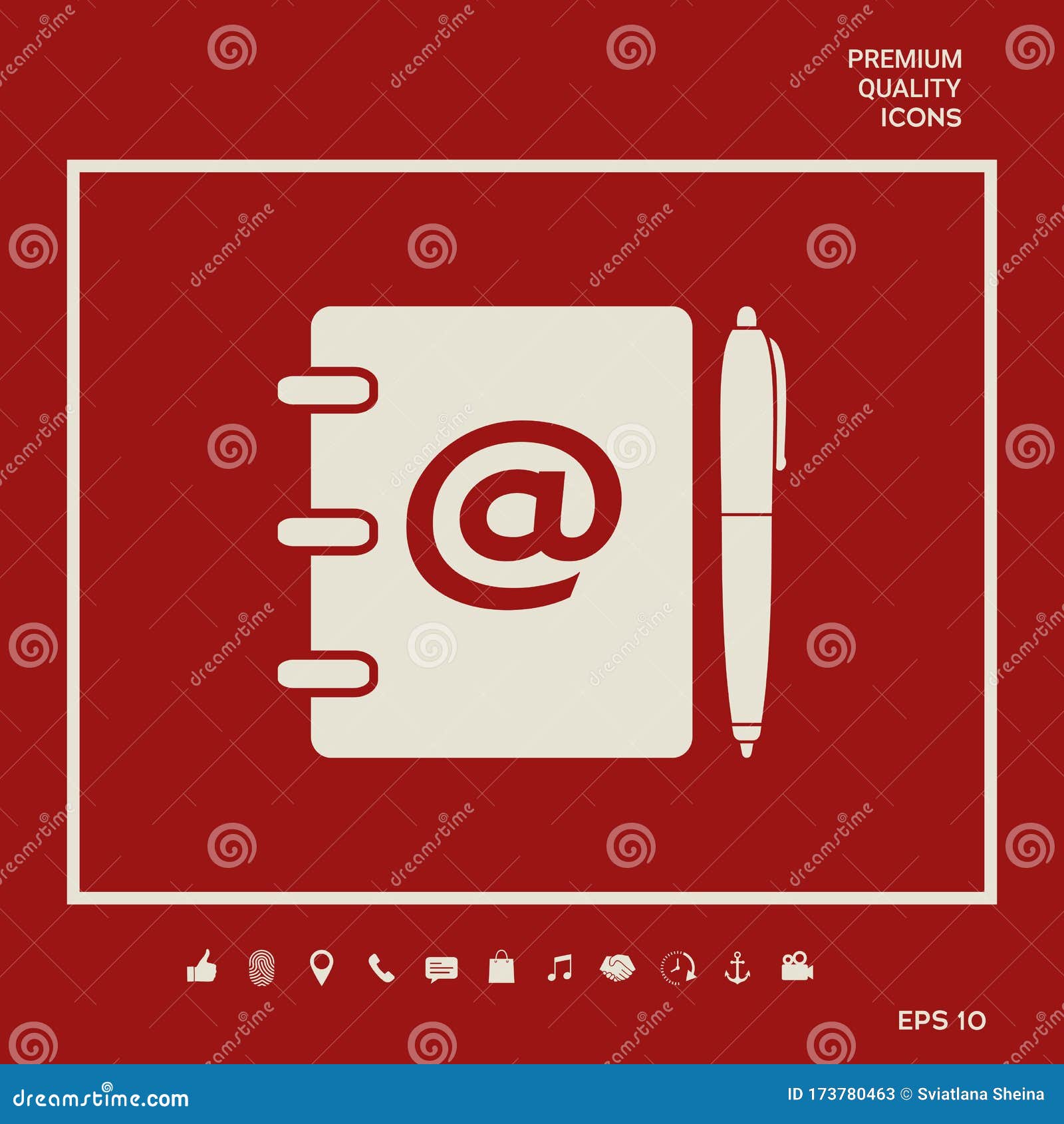 Notebook, Address, Phone Book with Email Symbol and Pen Icon. Graphic ...