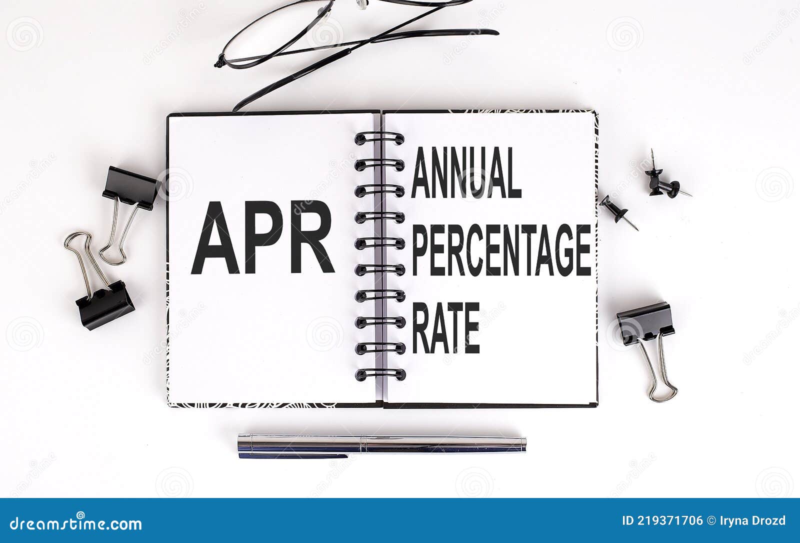 Notebook With APR Annual Percentage Rate On Table With Office Tools ...