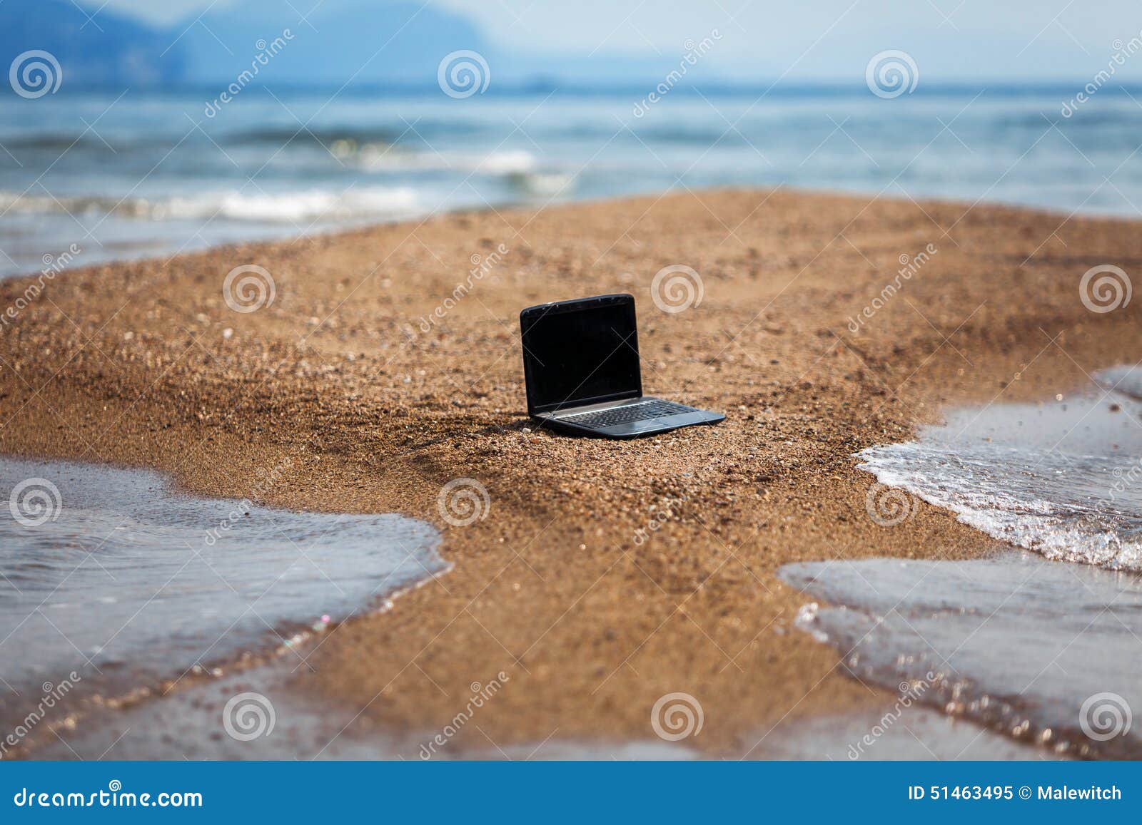 Notebook on a beach stock image. Image of seascape, computer - 51463495