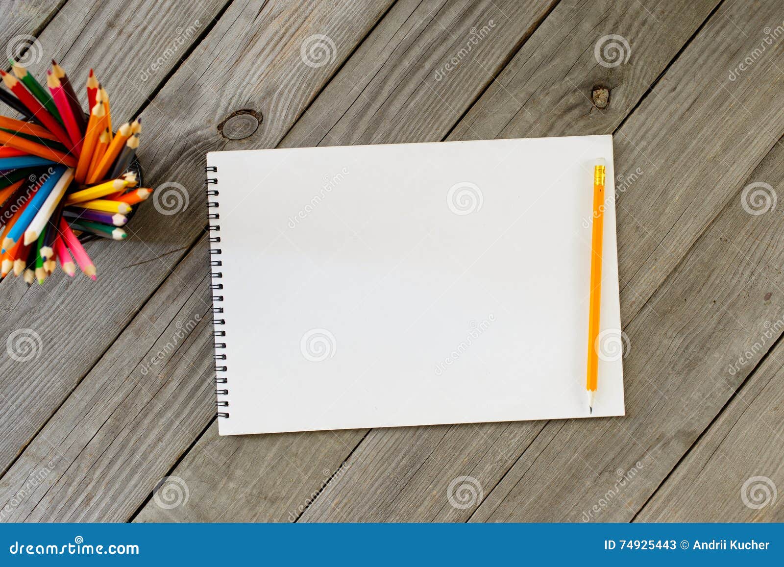 Notebook with Blank Pages and Colored Pencils Stock Image - Image of ...