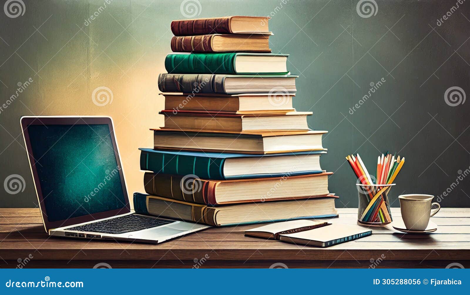 Notebook with Books in Library on Study Table by Window Stock ...