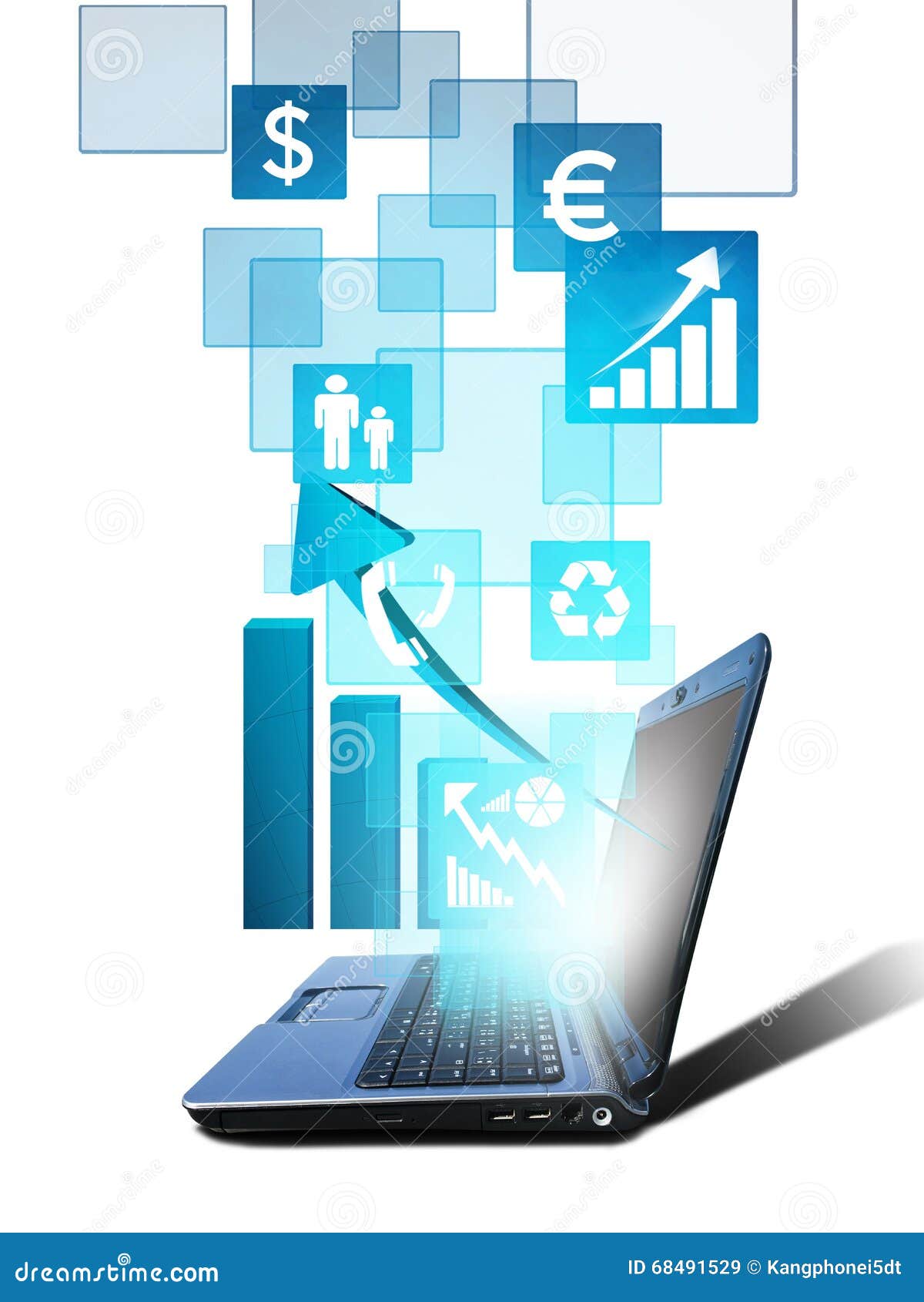 Notebook and Button Graph Blue a Touch Screen Interface Against White ...