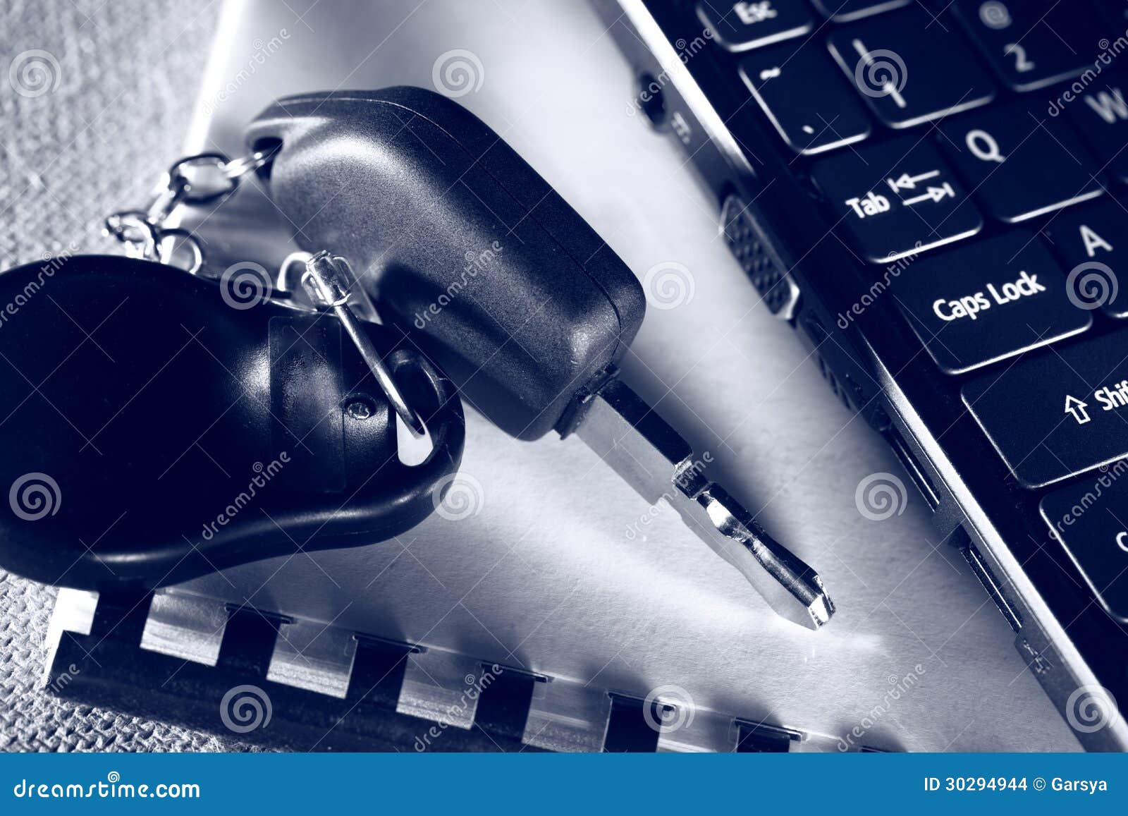 Notebook, Car Key and Keyboard Stock Photo - Image of ignition ...