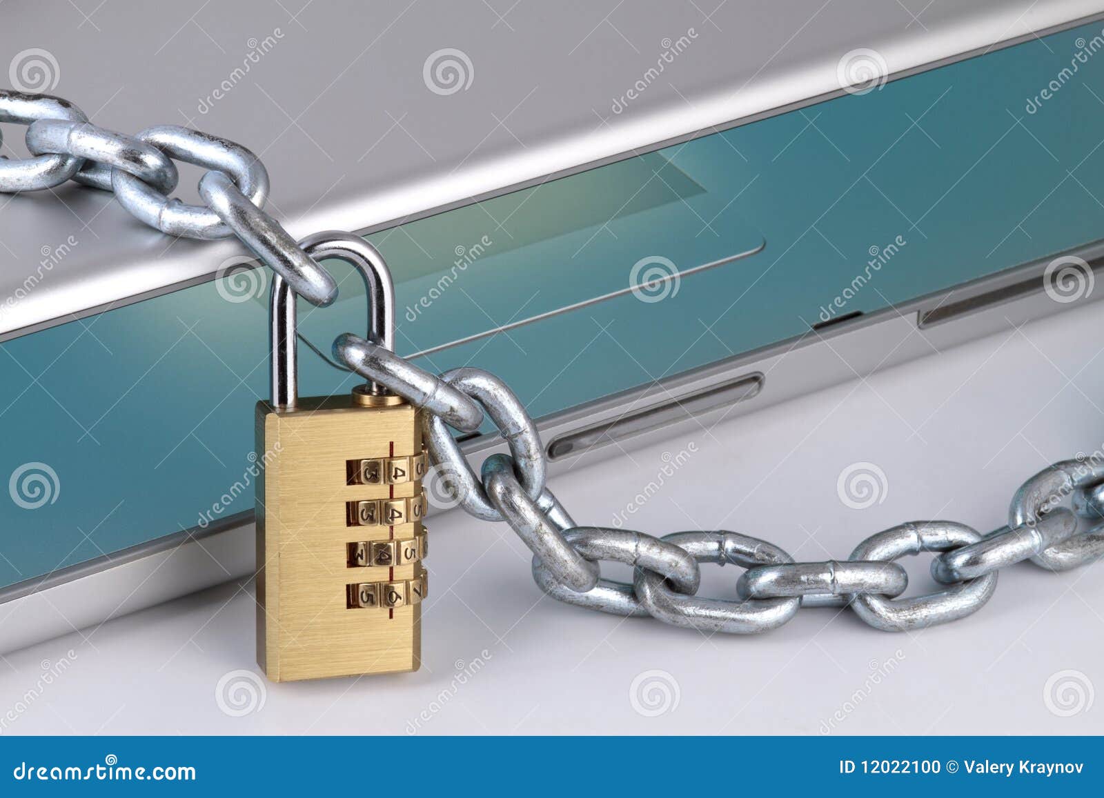 Notebook with Chain and Digital Padlock Stock Photo - Image of computer ...