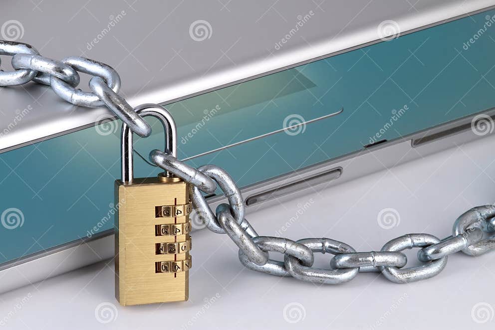 Notebook with Chain and Digital Padlock Stock Photo - Image of computer ...