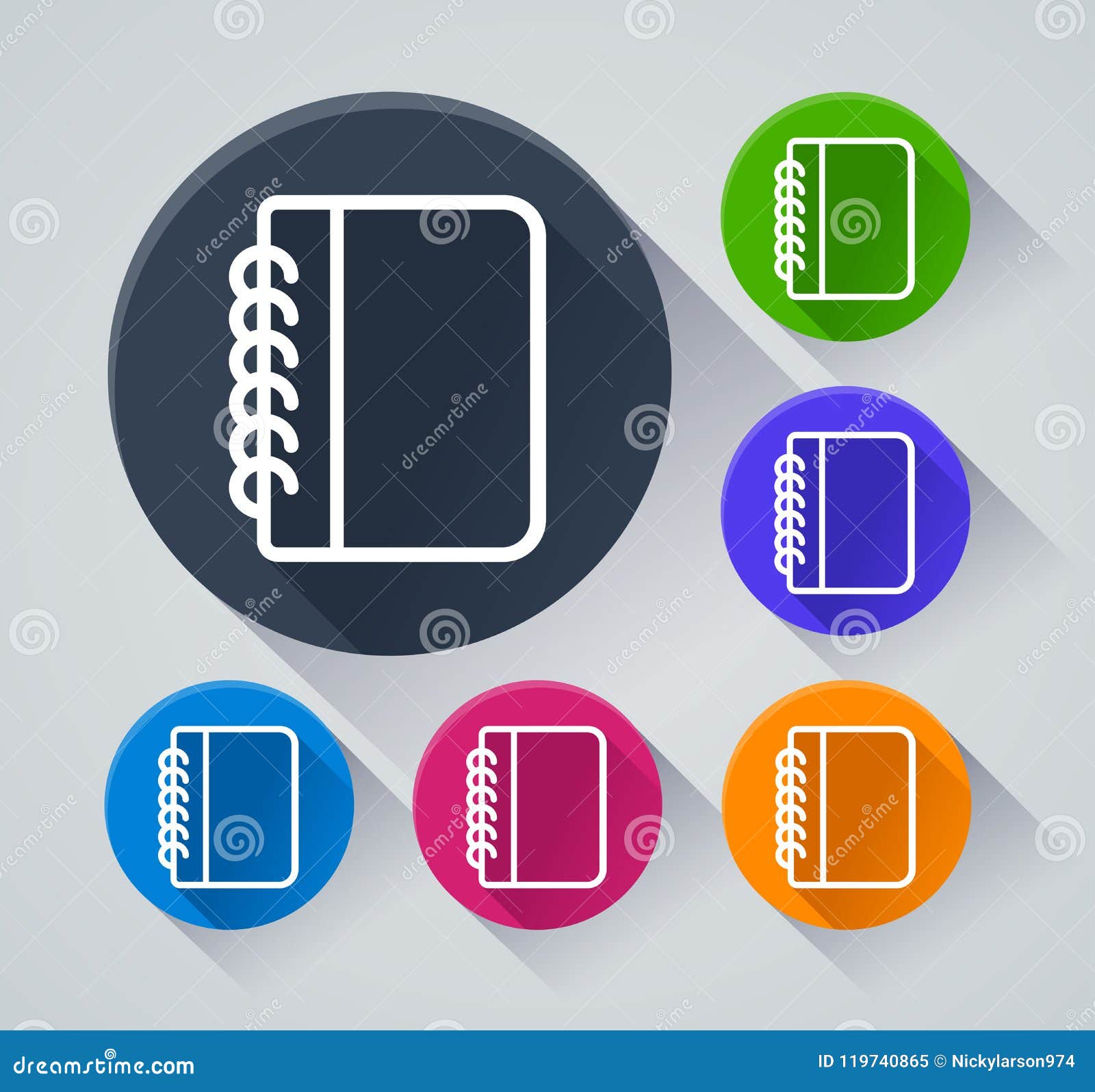 Notebook Circle Icons with Shadow Stock Vector - Illustration of icon ...