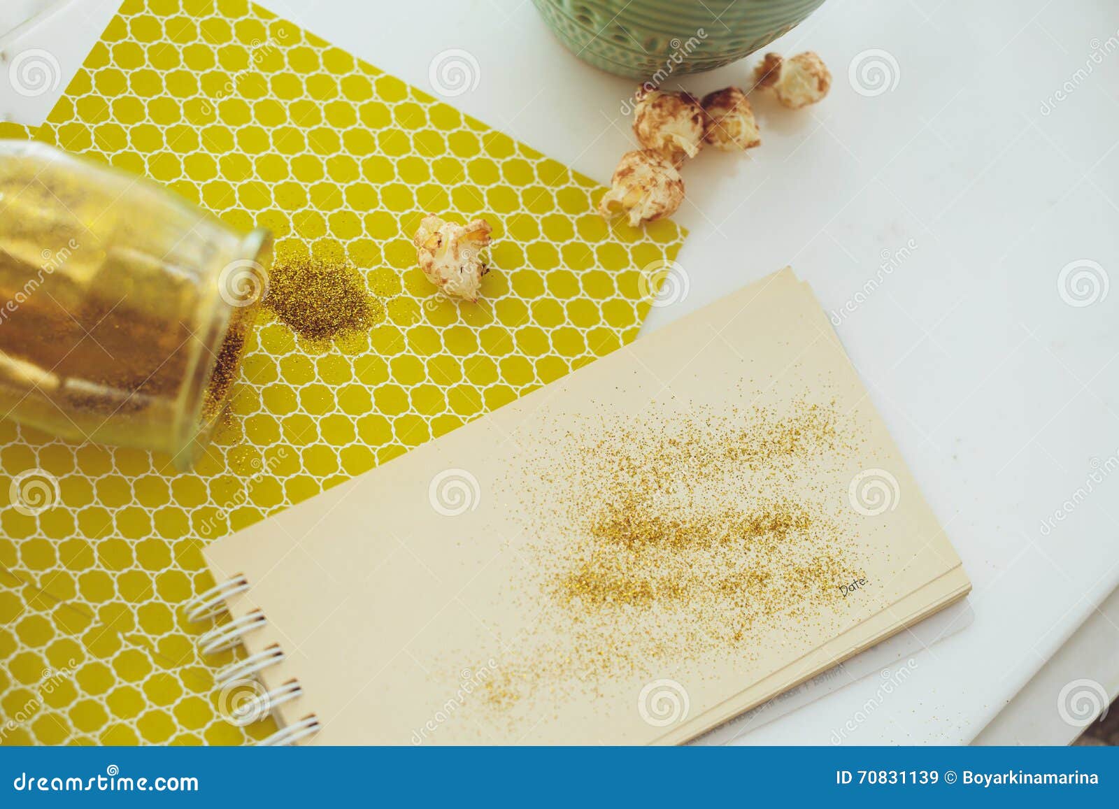 Notebook and Coffee with Chocolate Popcorn. Creative Concept Stock ...