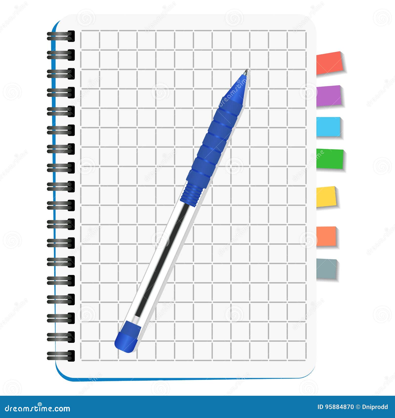 Notebook with Colored Bookmarks and Blue Pen Stock Vector ...