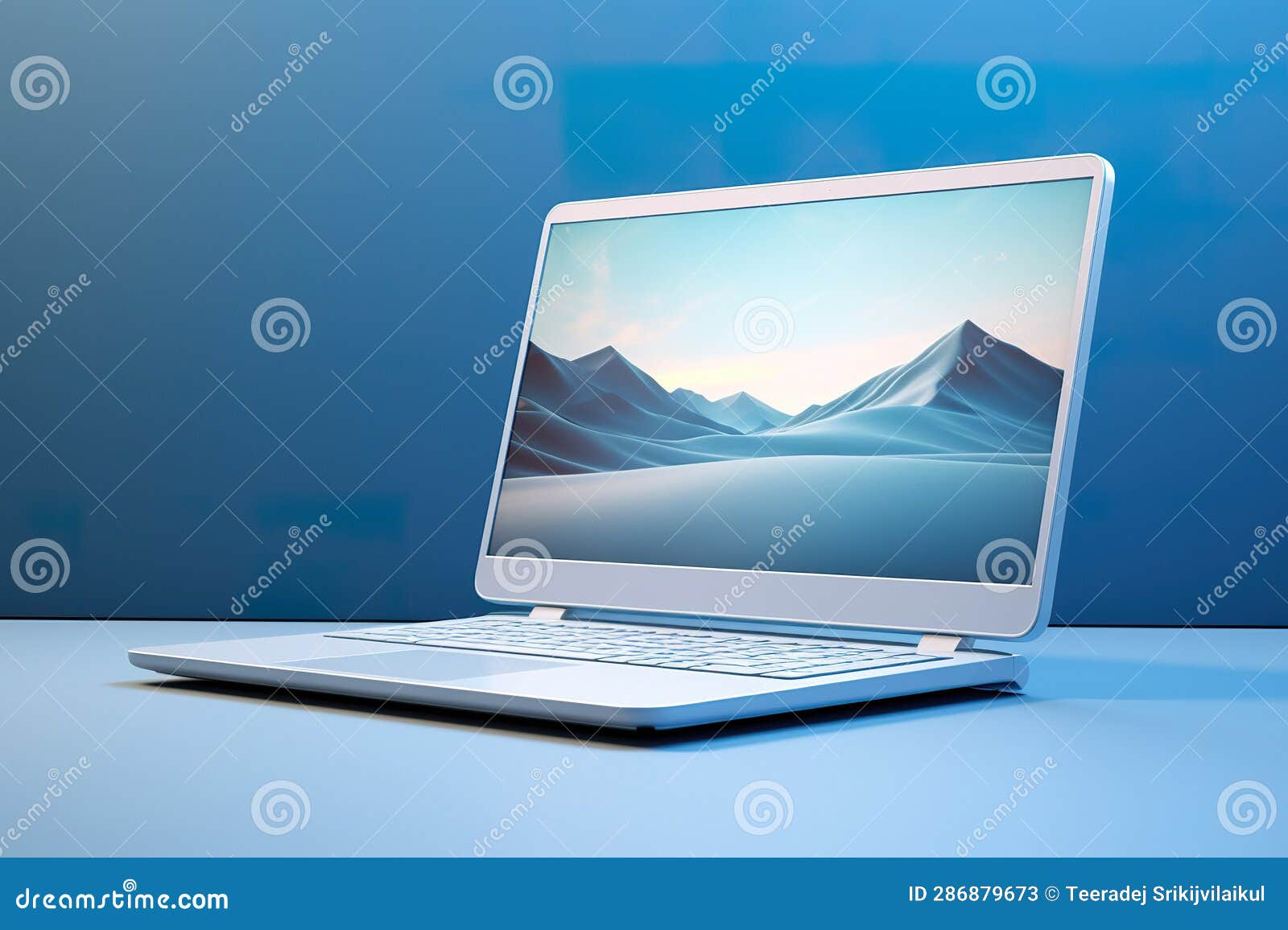 Notebook Computer on Blue Background. AI Generated Stock Illustration ...