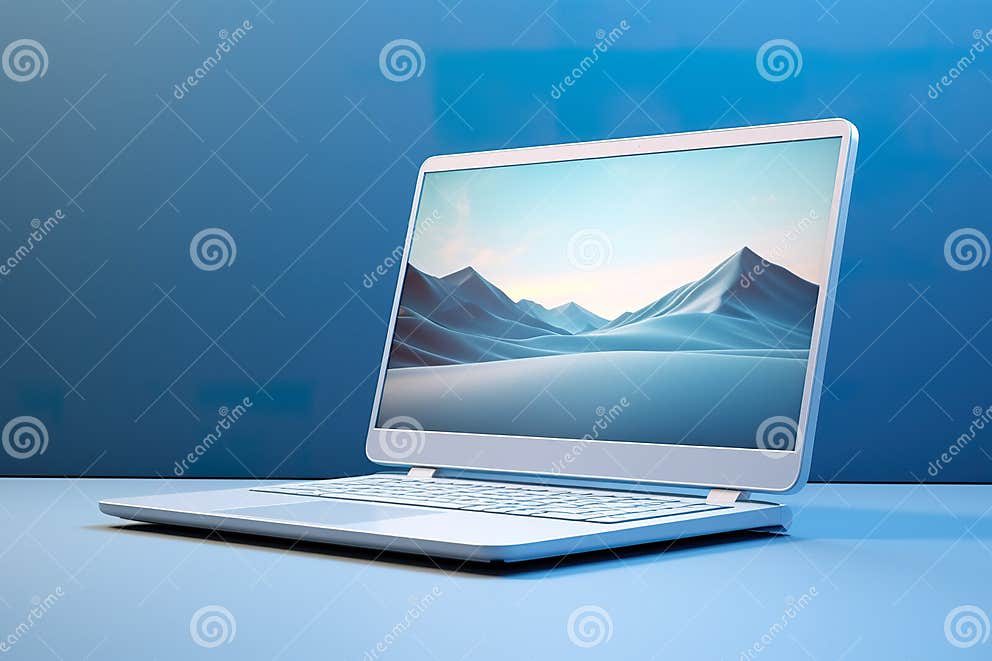 Notebook Computer on Blue Background. AI Generated Stock Illustration ...