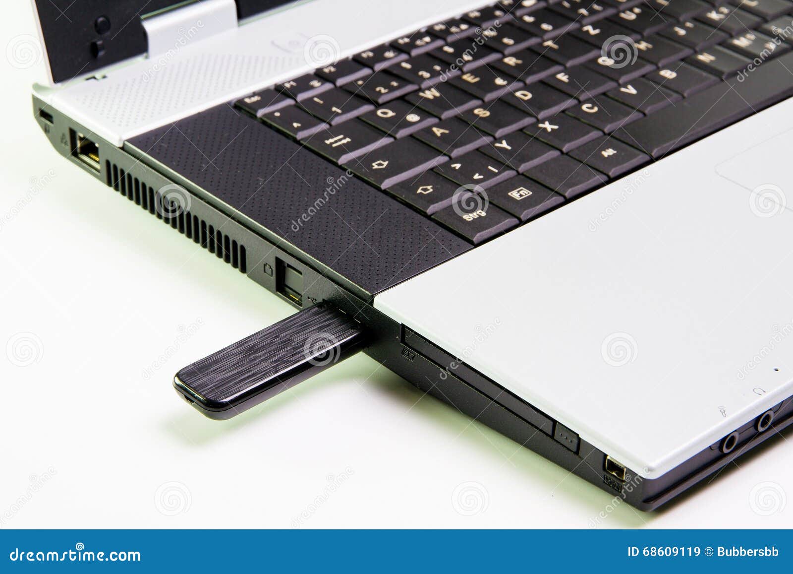 Notebook Computer on the Desk.USB Flash Drive Stick Stock Image - Image ...