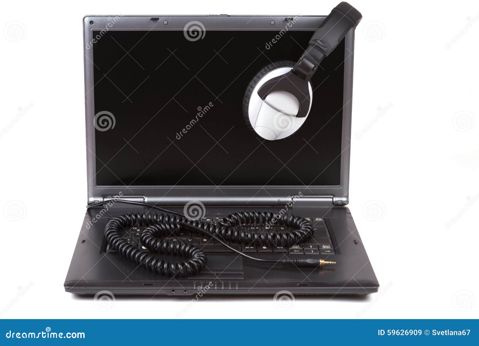 Notebook Computer with Headphones Stock Image - Image of electronic ...